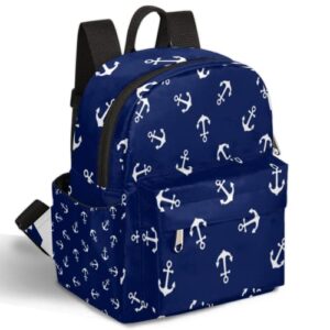 Anchor Nautical Theme Small Backpack for Women Girls, Mini Backpack Travel Casual Backpack Purse Satchel Daypack