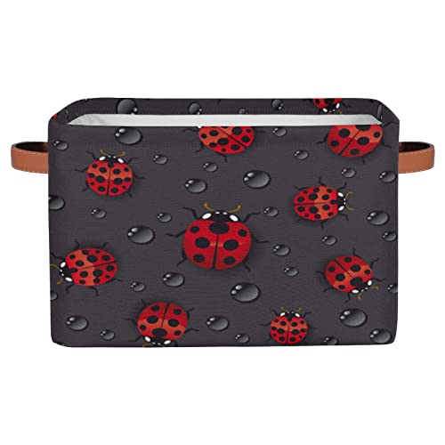 Cute Ladybug Storage Basket Storage Cube Bins Red Insect Canvas Collapsible Toy Basket Organizer Waterproof Laundry Box with Handle for Shelf Closet Office Bedroom, 1PCS