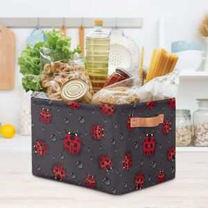 Cute Ladybug Storage Basket Storage Cube Bins Red Insect Canvas Collapsible Toy Basket Organizer Waterproof Laundry Box with Handle for Shelf Closet Office Bedroom, 1PCS