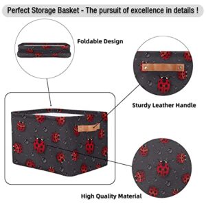 Cute Ladybug Storage Basket Storage Cube Bins Red Insect Canvas Collapsible Toy Basket Organizer Waterproof Laundry Box with Handle for Shelf Closet Office Bedroom, 1PCS