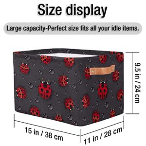 Cute Ladybug Storage Basket Storage Cube Bins Red Insect Canvas Collapsible Toy Basket Organizer Waterproof Laundry Box with Handle for Shelf Closet Office Bedroom, 1PCS