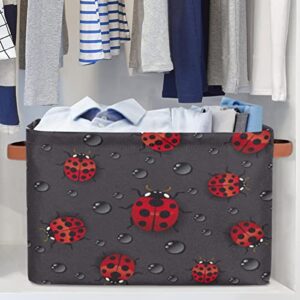 Cute Ladybug Storage Basket Storage Cube Bins Red Insect Canvas Collapsible Toy Basket Organizer Waterproof Laundry Box with Handle for Shelf Closet Office Bedroom, 1PCS