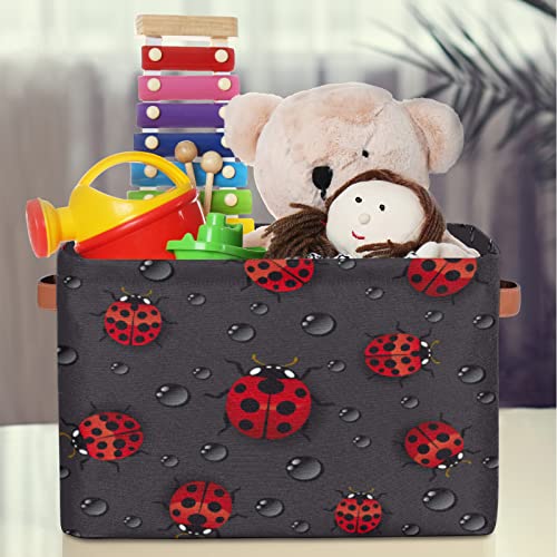 Cute Ladybug Storage Basket Storage Cube Bins Red Insect Canvas Collapsible Toy Basket Organizer Waterproof Laundry Box with Handle for Shelf Closet Office Bedroom, 1PCS