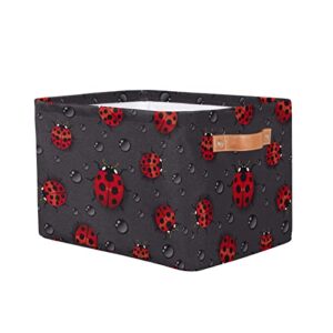 Cute Ladybug Storage Basket Storage Cube Bins Red Insect Canvas Collapsible Toy Basket Organizer Waterproof Laundry Box with Handle for Shelf Closet Office Bedroom, 1PCS