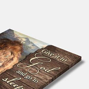 Bedroom Wall Decor Lion of Judah and Lamb Pictures Christian Gift Religious Canvas Wall Art Give it to God and Go to Sleep Sign Painting Prints Framed Artwork for Bathroom Living Room 12"x16"