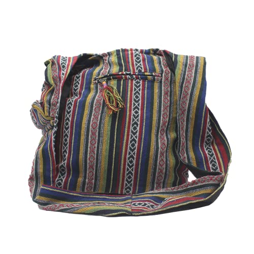 Fwosi Travel Crossbody Bag - Unisex Hippie Boho School Tote for Men & Women - Lightweight, Cotton, Side Shoulder Bags - 3 Compartments, Zipper Closure, Adjustable Strap - Handmade in Nepal