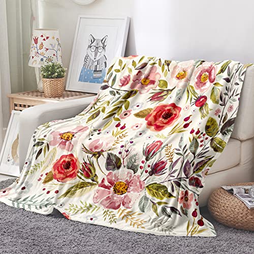 Tupmnbry Wildflowers Floral Throw Blanket Botanical Floral Printed Blanket Super Soft Flannel Throw Blanket Lightweight Fluffy Plush Fuzzy Bed Blanket for Bedding Sofa and Travel 60"X80"