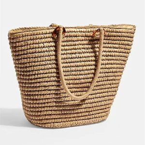 QTKJ Hand-woven Soft Large Straw Shoulder Bag, Beach Tote Beach Bags for Women, Boho Straw Handle Tote Retro Summer Beach Bag Rattan Handbag (Brown)