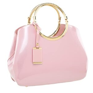 Women's Handbags Top-Handle Bags Patent Leather Evening Purse Shoulder Bags Purse for Wedding, Shopping, Dating Work (Pink)