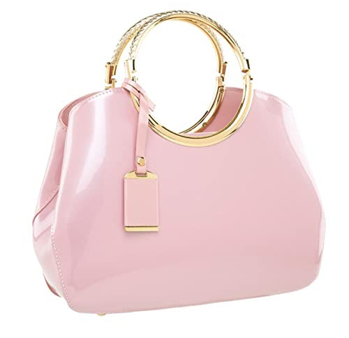 Women's Handbags Top-Handle Bags Patent Leather Evening Purse Shoulder Bags Purse for Wedding, Shopping, Dating Work (Pink)