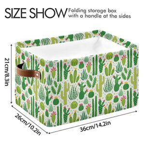 Large Storage Basket Green Cacti Cactus Foldable Storage Box Organizer Bins with Handles for Bedroom Home Office