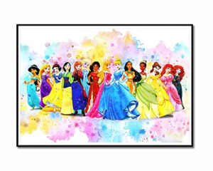 chokjino princess poster princess watercolor prints princess room wall art decor canvas art 16×24 inch hd print painting for living room,home princess bedroom decor gift unframed