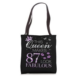 this queen makes 87 look fabulous 87th birthday purple style tote bag