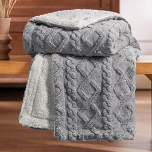 Bedsure Sherpa Throw Blanket for Couch Sofa - Fuzzy Soft Cozy Blanket for Bed, Fleece Thick Warm Blanket for Winter, Grey, 50x60 Inches