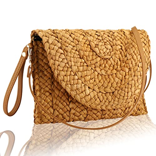 Buric Straw Clutch Purses for Women Woven Straw Crossbody Bags Women's Crossbody Handbags Retro Shoulder bag Trendy Summer Beach Bags with Magnetic Buckle Closure (Brown)