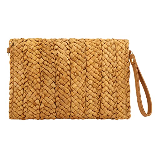 Buric Straw Clutch Purses for Women Woven Straw Crossbody Bags Women's Crossbody Handbags Retro Shoulder bag Trendy Summer Beach Bags with Magnetic Buckle Closure (Brown)