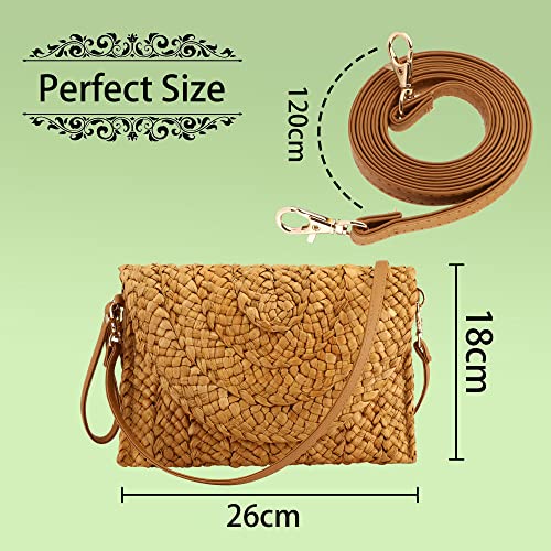 Buric Straw Clutch Purses for Women Woven Straw Crossbody Bags Women's Crossbody Handbags Retro Shoulder bag Trendy Summer Beach Bags with Magnetic Buckle Closure (Brown)