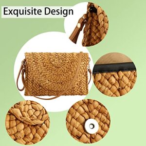 Buric Straw Clutch Purses for Women Woven Straw Crossbody Bags Women's Crossbody Handbags Retro Shoulder bag Trendy Summer Beach Bags with Magnetic Buckle Closure (Brown)