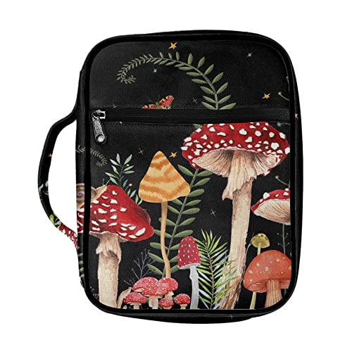 Suhoaziia Bible Case, Mushroom Bible Cover with Handle and Zipper Pocket, Bible Books, Church Tote Bag for Girls Boys