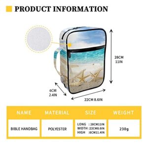 CLOHOMIN Beach Starfish Shell Bible Case with Handles & Zippered Coastal Sea Ocean Tropical Sandy Seaside Bible Covers for Women Men Washable Church Tote Bags Waterproof Polyester