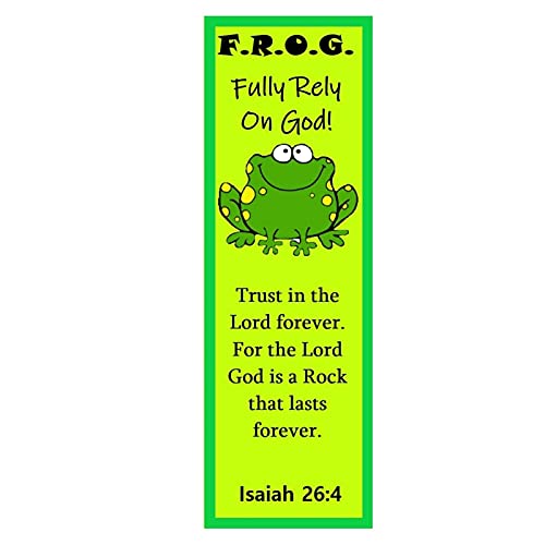 Fun Bright Green Fully Rely On God Frog F.R.O.G. Bible Verse Christian Bookmarks for Kids Inspirational Gifts Perfect for Reading Rewards Church Supplies Giveaways for Sunday School Bulk 100 Count