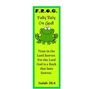 Fun Bright Green Fully Rely On God Frog F.R.O.G. Bible Verse Christian Bookmarks for Kids Inspirational Gifts Perfect for Reading Rewards Church Supplies Giveaways for Sunday School Bulk 100 Count