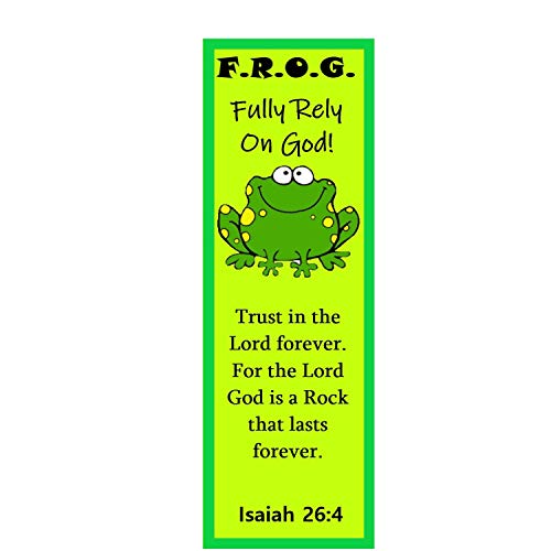 Fun Bright Green Fully Rely On God Frog F.R.O.G. Bible Verse Christian Bookmarks for Kids Inspirational Gifts Perfect for Reading Rewards Church Supplies Giveaways for Sunday School Bulk 100 Count