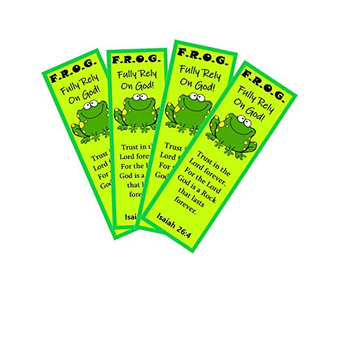 Fun Bright Green Fully Rely On God Frog F.R.O.G. Bible Verse Christian Bookmarks for Kids Inspirational Gifts Perfect for Reading Rewards Church Supplies Giveaways for Sunday School Bulk 100 Count