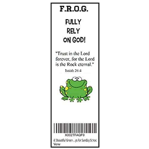 Fun Bright Green Fully Rely On God Frog F.R.O.G. Bible Verse Christian Bookmarks for Kids Inspirational Gifts Perfect for Reading Rewards Church Supplies Giveaways for Sunday School Bulk 100 Count