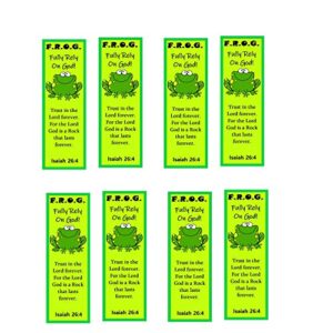 Fun Bright Green Fully Rely On God Frog F.R.O.G. Bible Verse Christian Bookmarks for Kids Inspirational Gifts Perfect for Reading Rewards Church Supplies Giveaways for Sunday School Bulk 100 Count