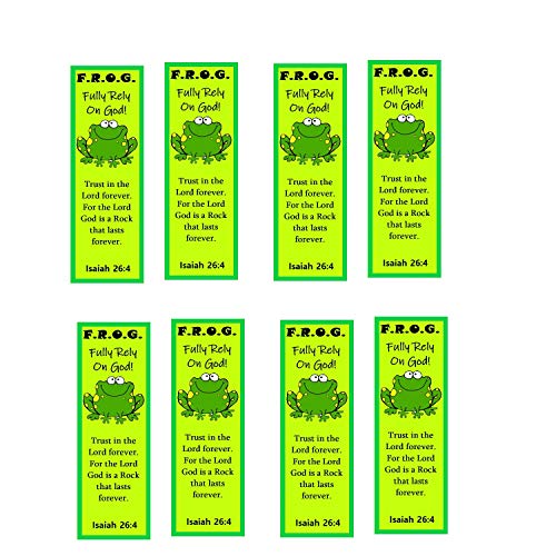 Fun Bright Green Fully Rely On God Frog F.R.O.G. Bible Verse Christian Bookmarks for Kids Inspirational Gifts Perfect for Reading Rewards Church Supplies Giveaways for Sunday School Bulk 100 Count