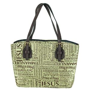 dicksons brown purse fashion jacquard fabric zippered bible cover case with shoulder carry handles, large