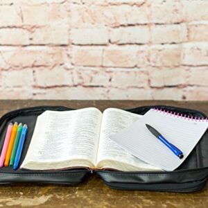 Black Leather Like Reinforced Bible Cover Case with Handle and Stationary, X-Large