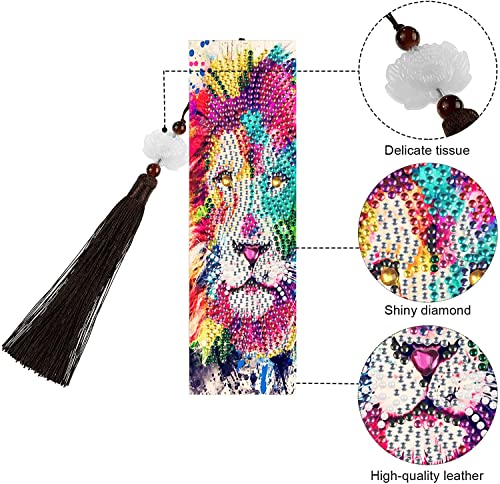 pigpigboss Lion Diamond Painting Bookmark Kit 2 Pieces DIY Bookmark Crystal Rhinestones Diamond Painting Kit Lion Bookmark Diamond Dots Art for Adult Kid Book Decor Crafts Set