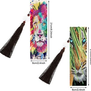 pigpigboss Lion Diamond Painting Bookmark Kit 2 Pieces DIY Bookmark Crystal Rhinestones Diamond Painting Kit Lion Bookmark Diamond Dots Art for Adult Kid Book Decor Crafts Set