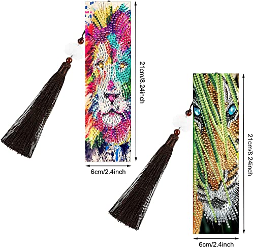 pigpigboss Lion Diamond Painting Bookmark Kit 2 Pieces DIY Bookmark Crystal Rhinestones Diamond Painting Kit Lion Bookmark Diamond Dots Art for Adult Kid Book Decor Crafts Set