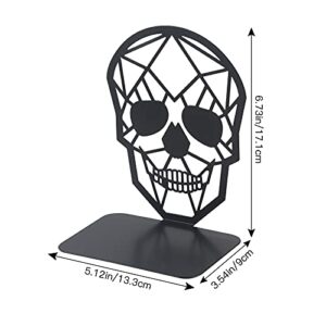 2 Pairs Black Skull Design Bookend Metal Book Ends, Heavy Duty Bookends for Shelves Desk, Skull Book Shelf Holder for Heavy Books, Decorative Desktop Organizer Home Office