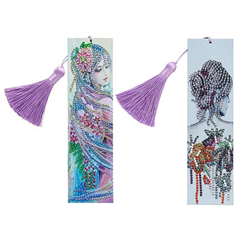 F-ber 5D Diamond Painting Bookmarks Creative Leather Tassel Bookmark DIY Beaded Bookmarks Adults DIY Bookmarks Rhinestone Mosaic Gift for Kids Adults Arts Craft Gifts (Women Sets)