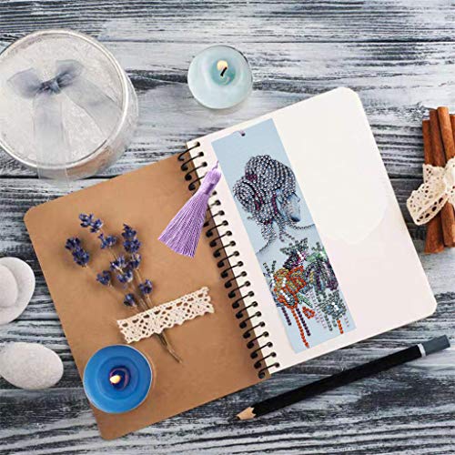 F-ber 5D Diamond Painting Bookmarks Creative Leather Tassel Bookmark DIY Beaded Bookmarks Adults DIY Bookmarks Rhinestone Mosaic Gift for Kids Adults Arts Craft Gifts (Women Sets)