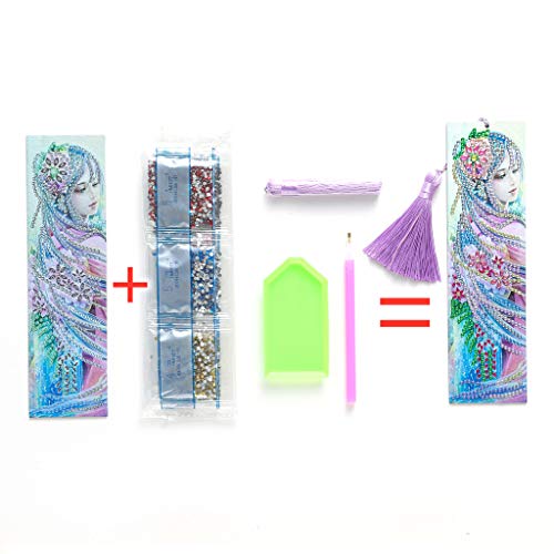 F-ber 5D Diamond Painting Bookmarks Creative Leather Tassel Bookmark DIY Beaded Bookmarks Adults DIY Bookmarks Rhinestone Mosaic Gift for Kids Adults Arts Craft Gifts (Women Sets)