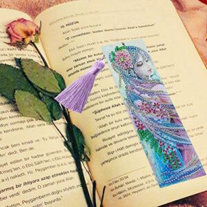 F-ber 5D Diamond Painting Bookmarks Creative Leather Tassel Bookmark DIY Beaded Bookmarks Adults DIY Bookmarks Rhinestone Mosaic Gift for Kids Adults Arts Craft Gifts (Women Sets)