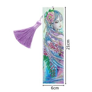 F-ber 5D Diamond Painting Bookmarks Creative Leather Tassel Bookmark DIY Beaded Bookmarks Adults DIY Bookmarks Rhinestone Mosaic Gift for Kids Adults Arts Craft Gifts (Women Sets)