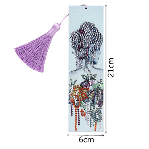 F-ber 5D Diamond Painting Bookmarks Creative Leather Tassel Bookmark DIY Beaded Bookmarks Adults DIY Bookmarks Rhinestone Mosaic Gift for Kids Adults Arts Craft Gifts (Women Sets)