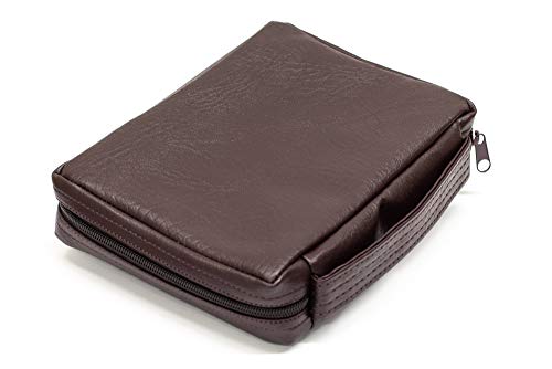 Burgundy Embossed Cross with Front Pocket Leather Look Bible Cover with Handle, Small