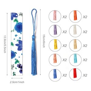 proturbo 20 Sets Acrylic Dried Flower Bookmarks with Colorful Tassels 1x5.5inch Transparent Resin Floral Bookmarks Clear Acrylic Pressed Flower Bookmarks for Women Teacher Kids, 10 Styles