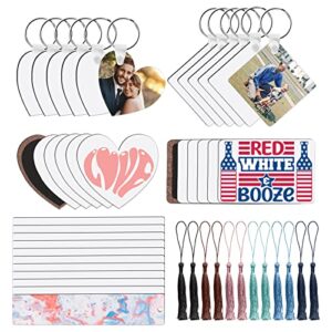 36 pack sublimation blank set, offnova sublimation blank key chains fridge magnets bookmarks for diy sublimation transfer heat press printing