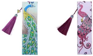 peacock diamond painting bookmark – pigpigboss diy bookmark diamond painting set flower peacock diamond painting bookmark with tassel crystal diamond dots bookmark art for adult children (21 x 6 cm)