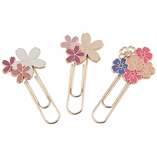 Cherry Blossom Paper Clip FMHXG 3PCS Cute Colorful Elegant Cherry Blossom Shape Design Bookmark for Students Marking Notebook, Books and Scrapbooks, Book Marks with Flower Design, Sakura Paperclip