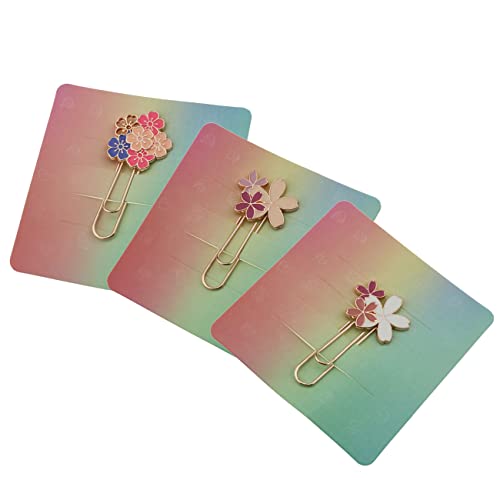 Cherry Blossom Paper Clip FMHXG 3PCS Cute Colorful Elegant Cherry Blossom Shape Design Bookmark for Students Marking Notebook, Books and Scrapbooks, Book Marks with Flower Design, Sakura Paperclip