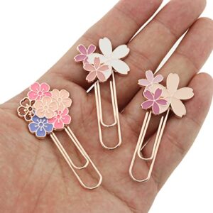 Cherry Blossom Paper Clip FMHXG 3PCS Cute Colorful Elegant Cherry Blossom Shape Design Bookmark for Students Marking Notebook, Books and Scrapbooks, Book Marks with Flower Design, Sakura Paperclip